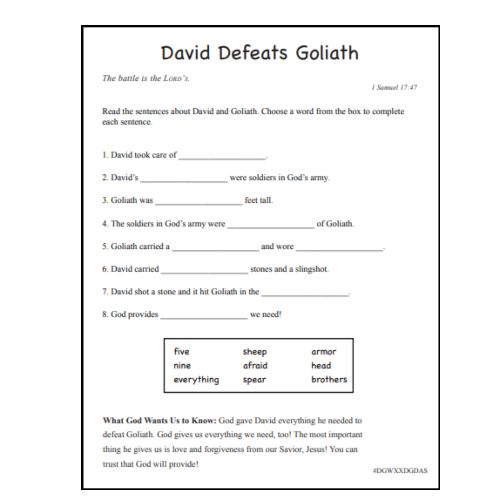 David And Goliath Worksheets