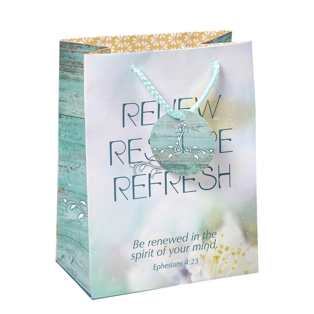 Gift Bag and Tag with Bible Verse - Renew Restore Refresh