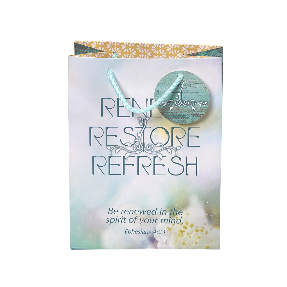 Gift Bag and Tag with Bible Verse - Renew Restore Refresh